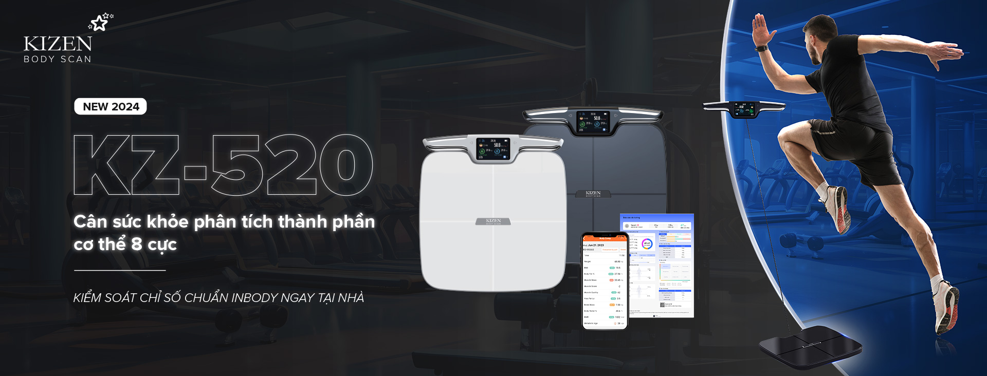 Cân sức khỏe phân tích thành phần cơ thể 8 cực Kizen KZ-520 Màu Đen ...