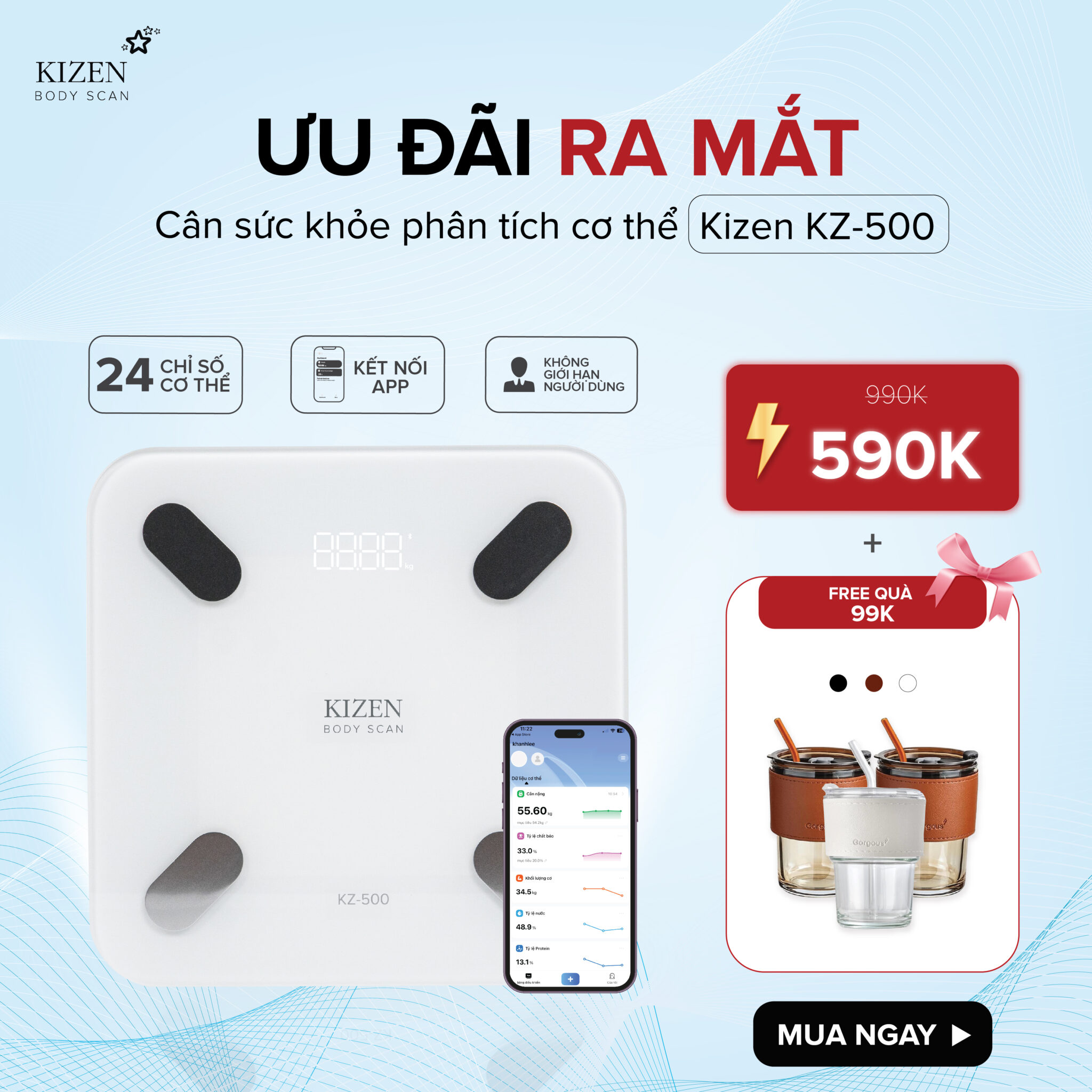 Cân sức khỏe phân tích thành phần cơ thể 4 cực Kizen KZ-500 – Cân điện ...