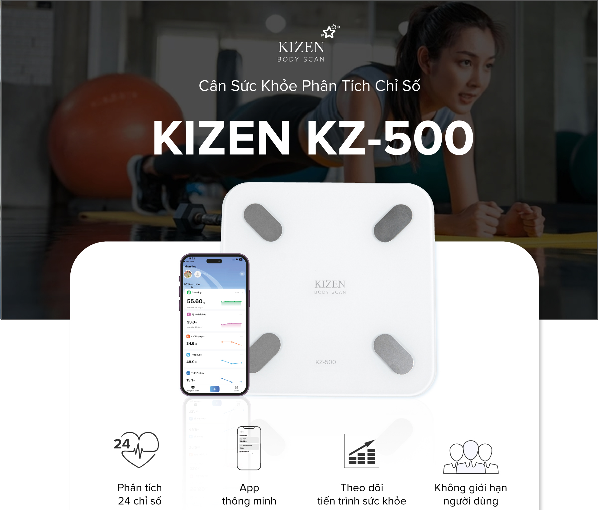 Cân sức khỏe phân tích thành phần cơ thể 4 cực Kizen KZ-500 – Cân điện ...